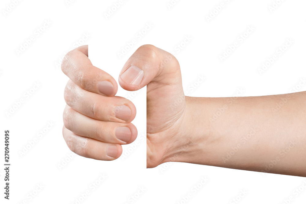 Hand holding something small, isolated on white background Stock Photo ...