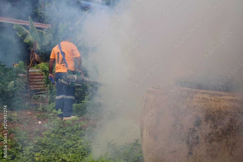 Employees are using fogging machines to get rid of mosquitoes to ...