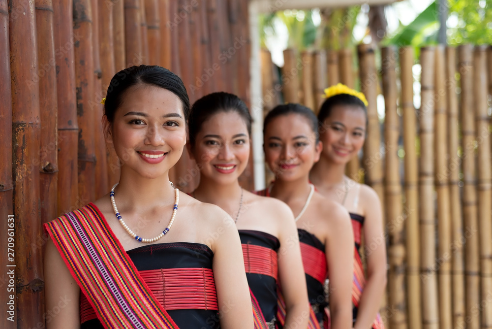 Portraits of Kadazan Dusun young girls in traditional attire from Kota ...