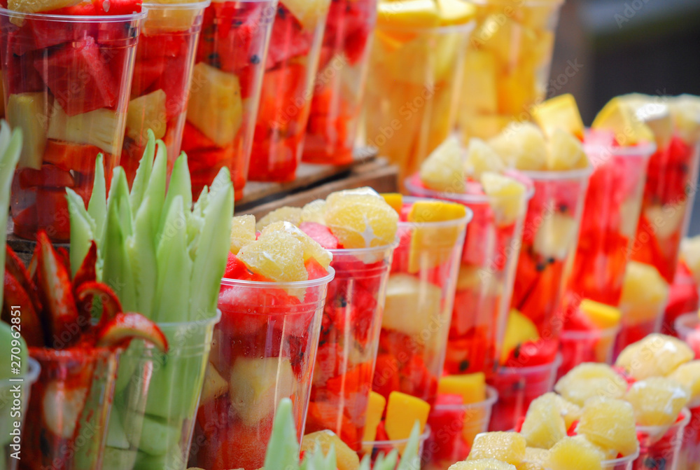 Fruta picada a la venta en feria mexicana Stock Photo | Adobe Stock