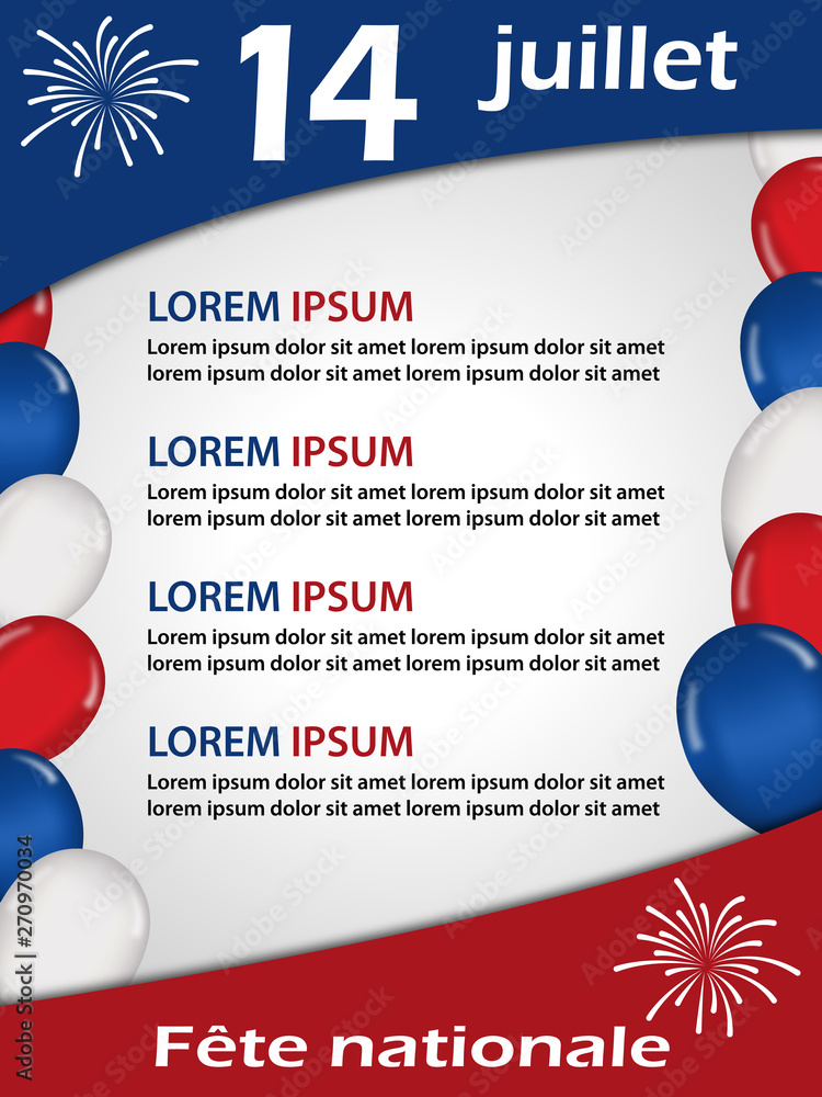 Illustration pour affiche de la fête nationale française du 14 juillet ...