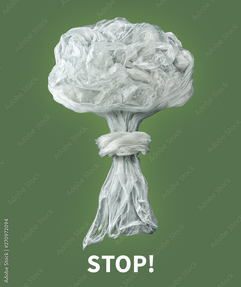 Nuclear explosion from plastic package bag. Global plastic garbage ...