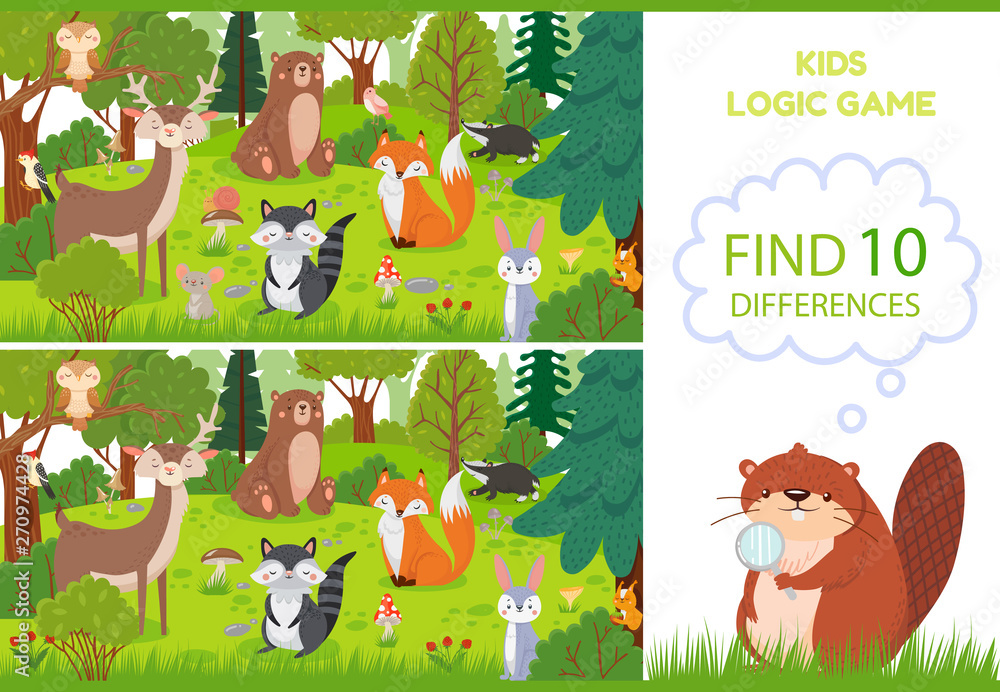Spot The Difference For Kids Animals Premium Vector | Kids New Year