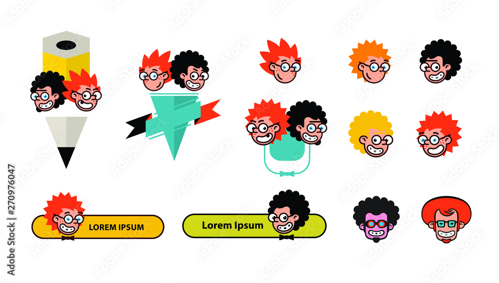 Cartoon characters geeks in a flat style. Vector image isolated on ...