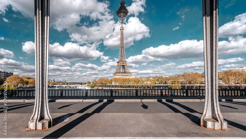 Paris Eiffel Tower and river Seine in Paris, France. Eiffel Tower is ...