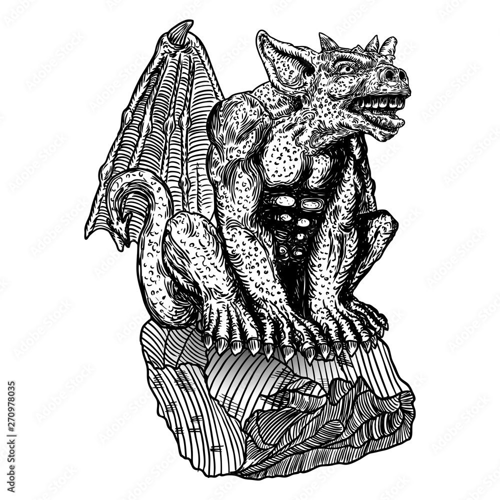 Mythological ancient gargoyle creatures human and dragon like chimera ...