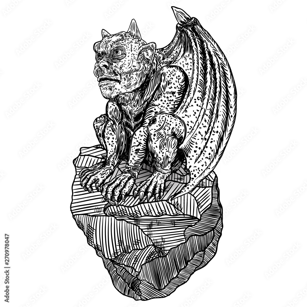 Mythological ancient gargoyle creatures human and dragon like chimera ...