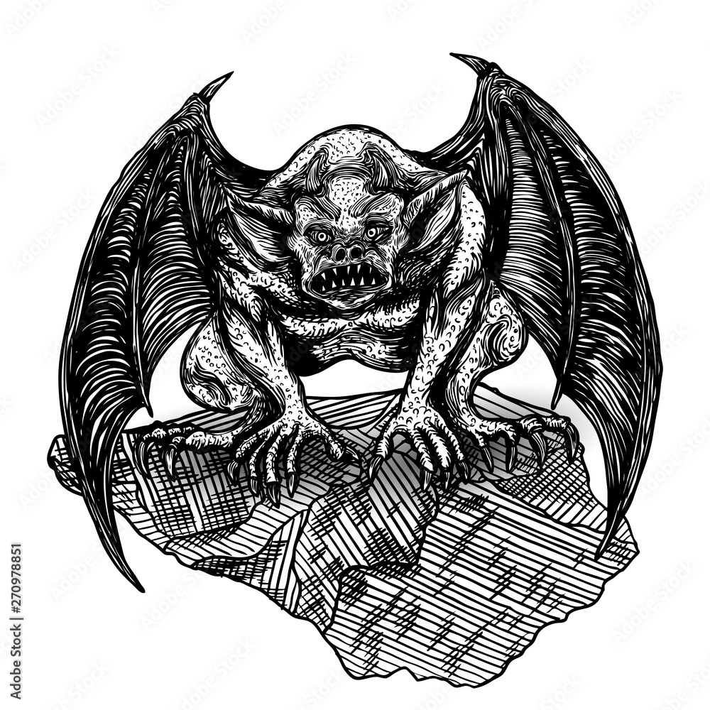 Mythological ancient gargoyle creatures human and dragon like chimera ...