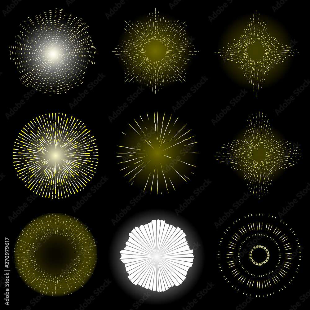 Rays of halo light and catholic rays set isolated on black. Art tattoo ...