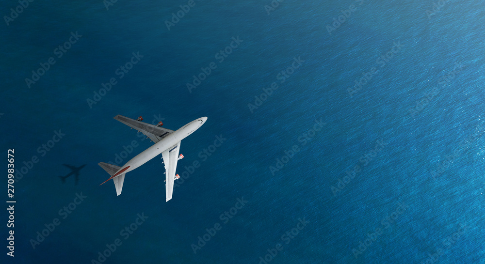 Aerial top view of Airplane flies over a sea, view from above Stock ...