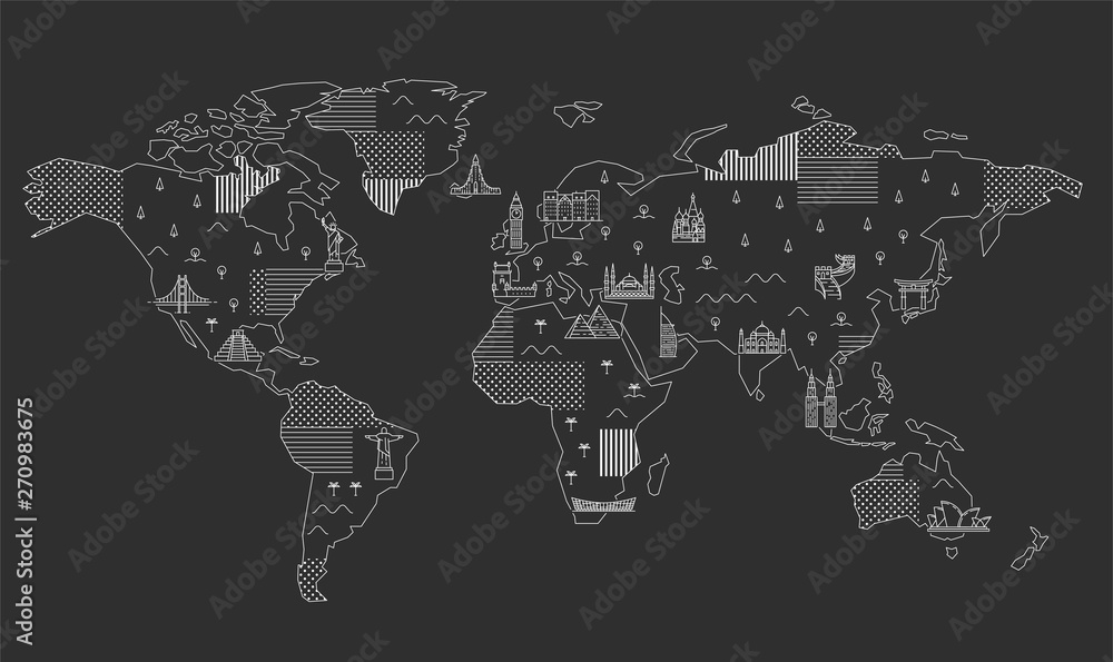 World Map with Famous Landmarks. Stock Vector | Adobe Stock
