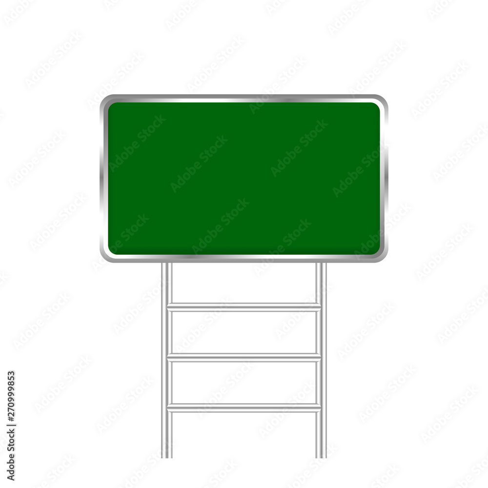 empty green traffic sign board and pole metal isolated on white ...
