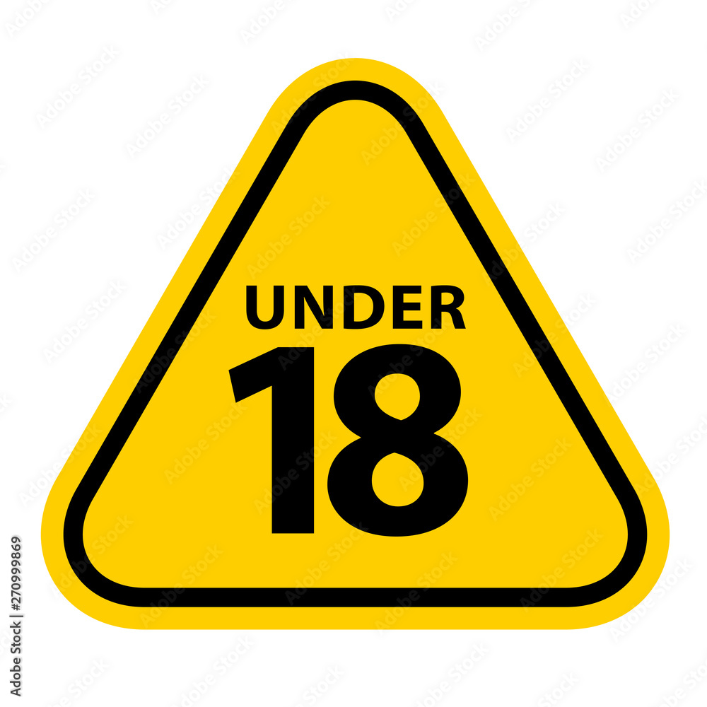 18 sign warning symbol isolated on white background, under 18 only ...