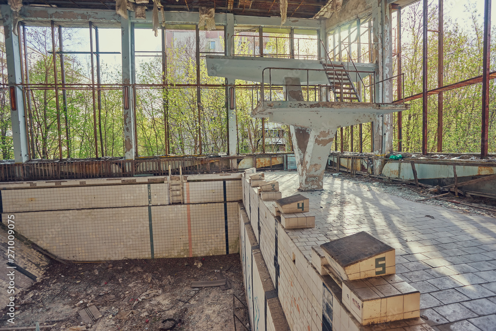 swimming pool in Pripyat, the ghost town in the Chernobyl Exclusion ...