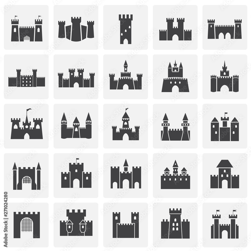 Castle icons set on background for graphic and web design. Simple ...