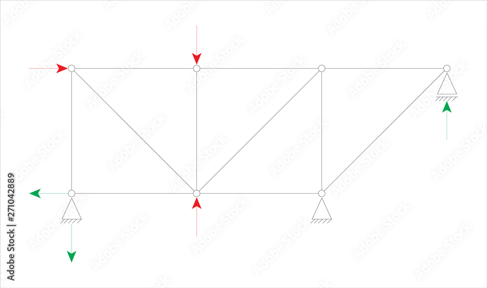 Vector illustration of a truss with pinned supports and a roller ...