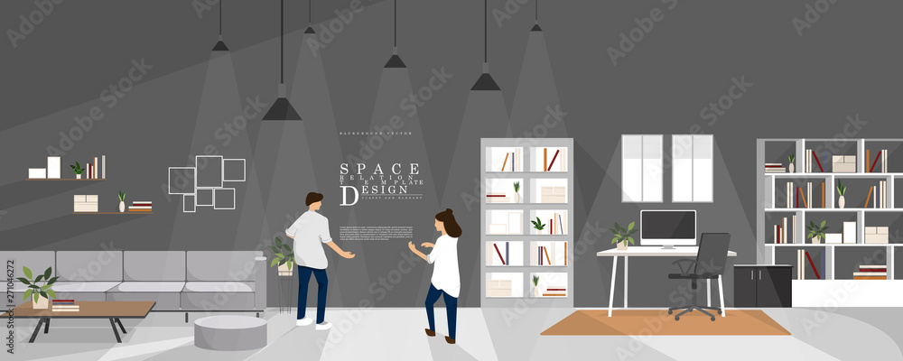 Cartoon studio and learning space interior design, family relationship ...