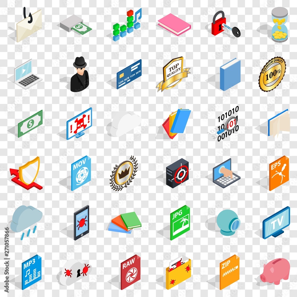 File icons set. Isometric style of 36 file vector icons for web for any ...