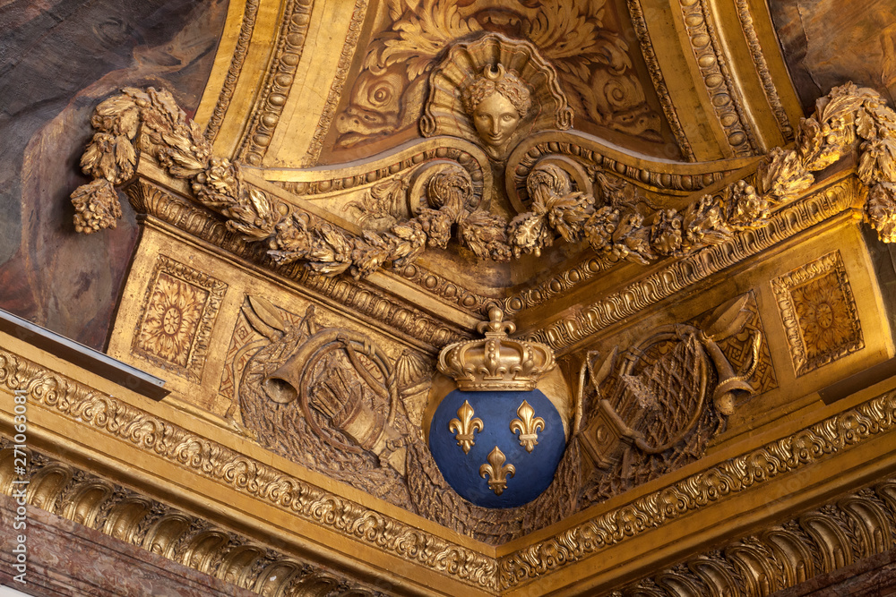 Gold Bas-Relief. Symbols of the French monarchy Stock Photo | Adobe Stock
