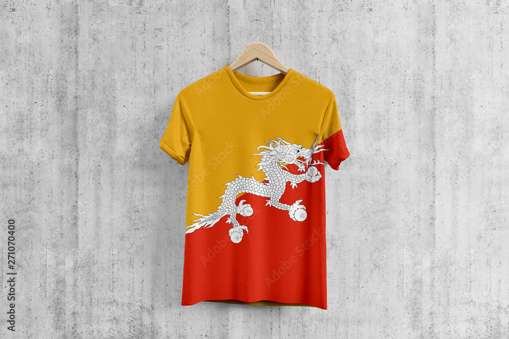 Bhutan flag T-shirt on hanger, Bhutanese team uniform design idea for ...