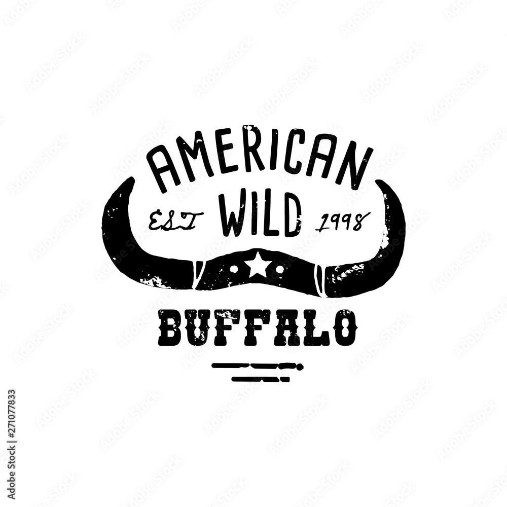 Western Logo Skull Buffalo head Draw Grunge style. Wild West symbol ...