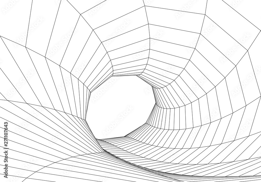 3D tunnel. Tunnel or wormhole. Grid texture. Abstract tunnel. 3D vector ...