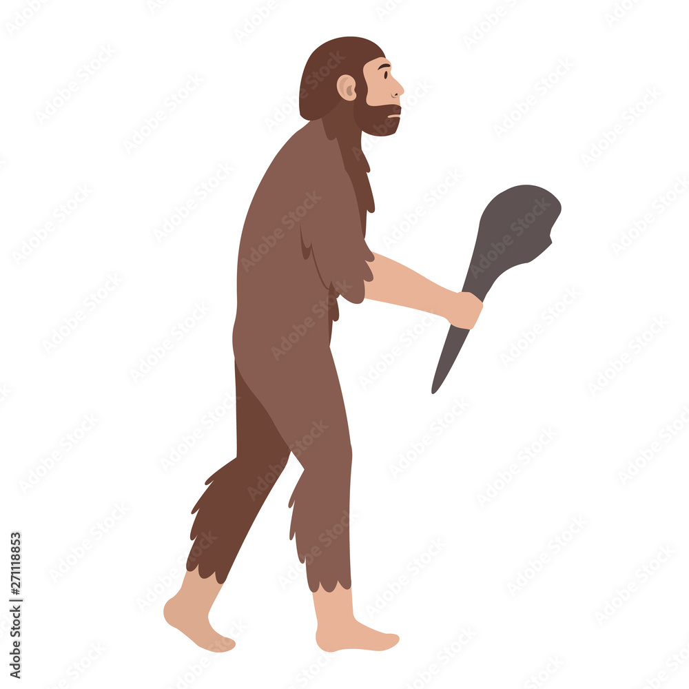 Archaic human man with a baton. Australopithecus. Prehistoric human ...