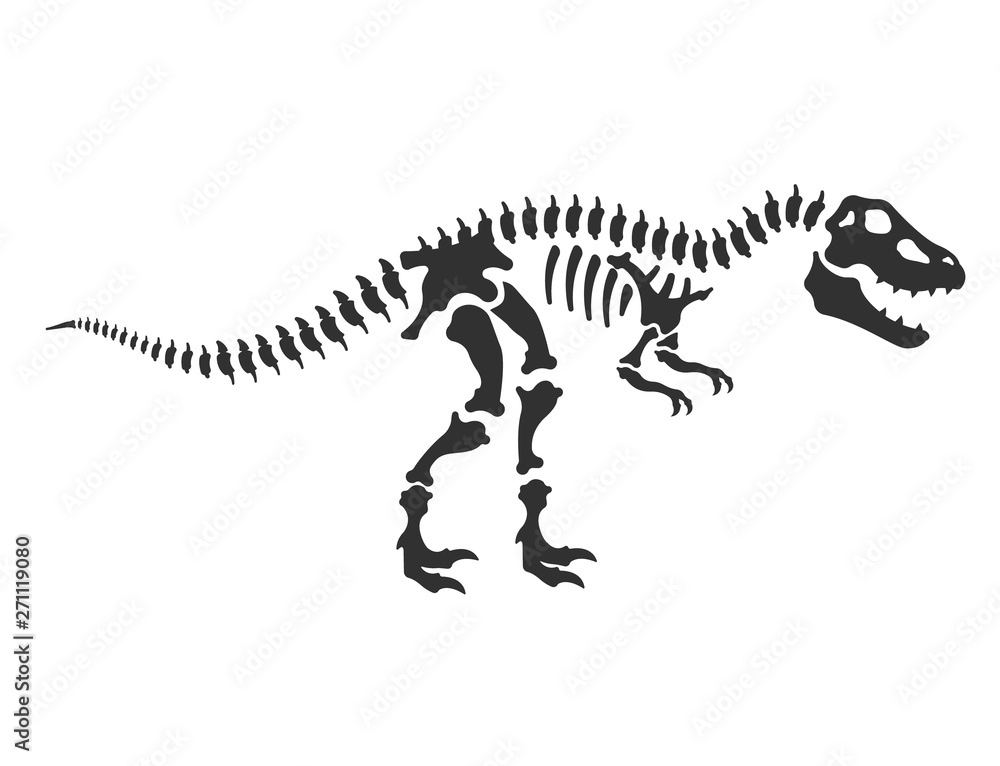 Tyrannosaurus, T-Rex, dinosaur skeleton. reptile bones, Isolated vector ...