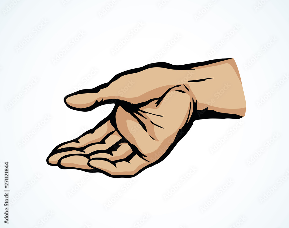 Hand begging alms. Vector drawing Stock Vector | Adobe Stock
