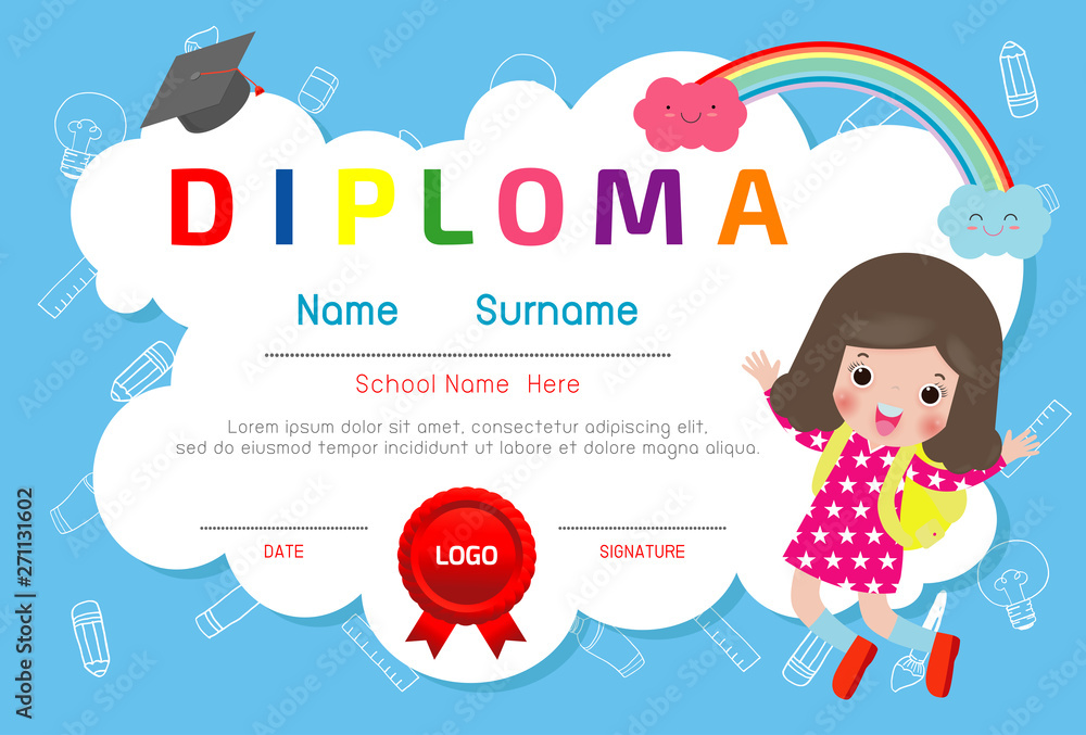 Certificate of kids diploma vector illustration, Certificates ...