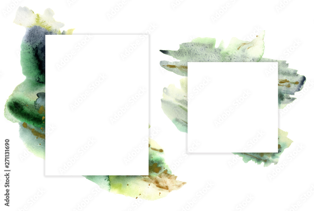 Watercolor green template card. Hand painted beautiful illustration for ...