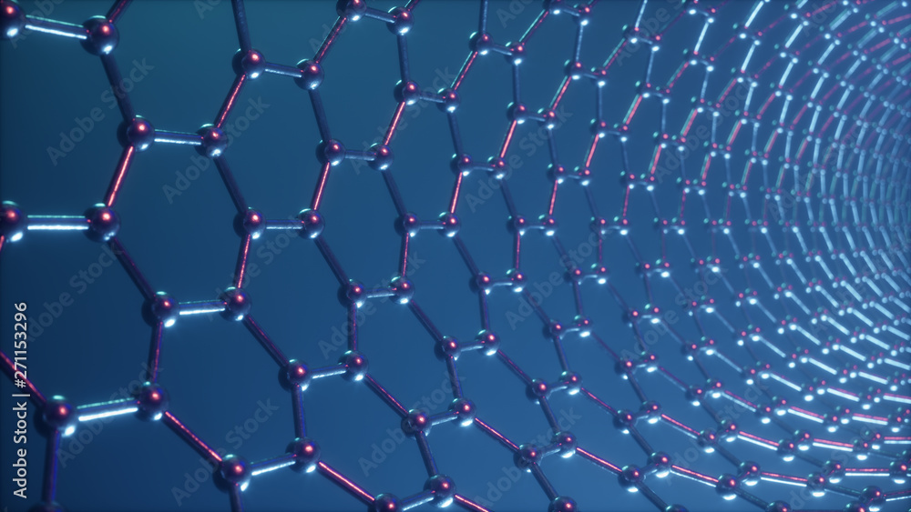 3d Illustration structure of the graphene tube, abstract nanotechnology ...