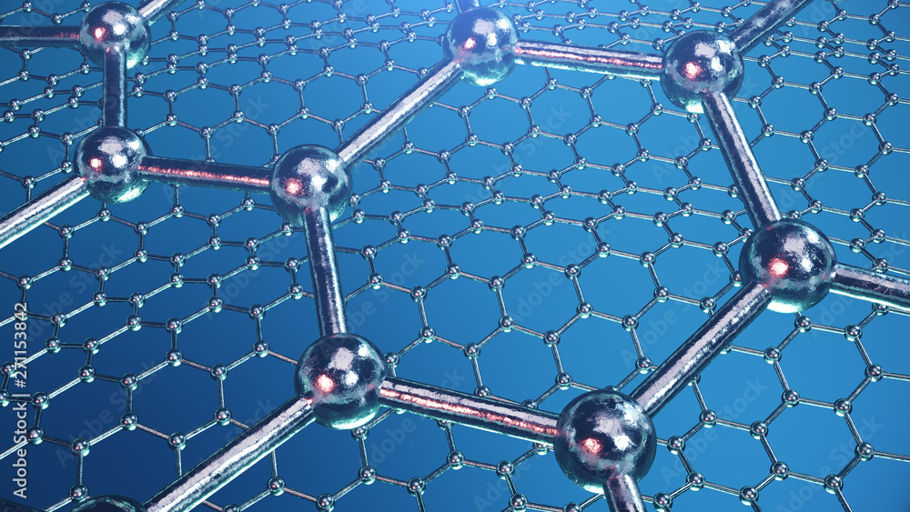 3d Illustration structure of the graphene or carbon surface, abstract ...