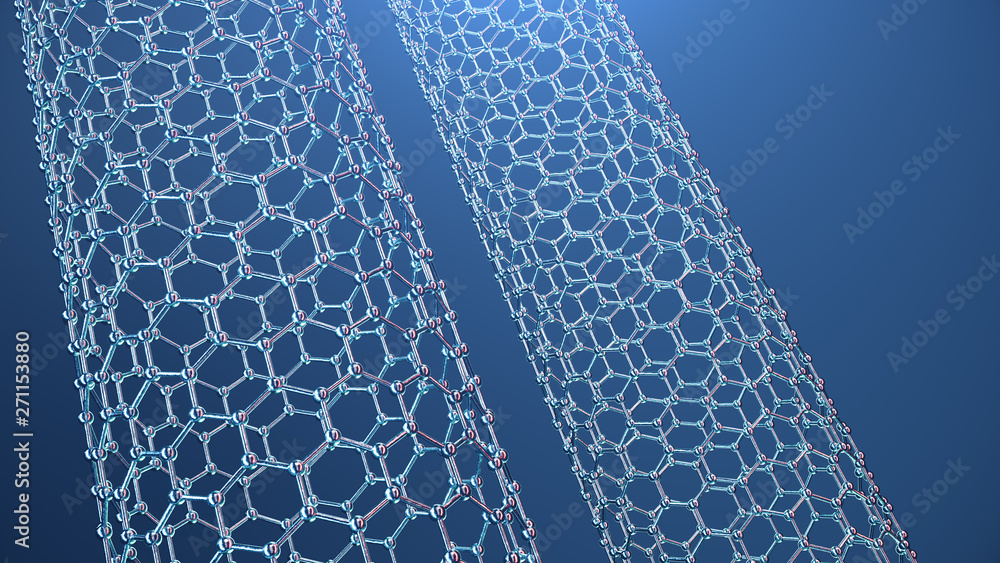 3d Illustration structure of the graphene tube, abstract nanotechnology ...