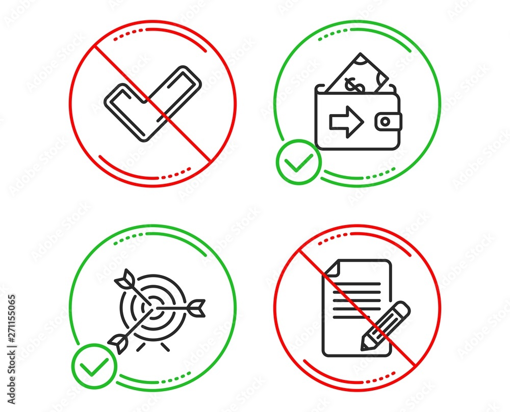 Do or Stop. Tick, Target and Wallet icons simple set. Article sign ...