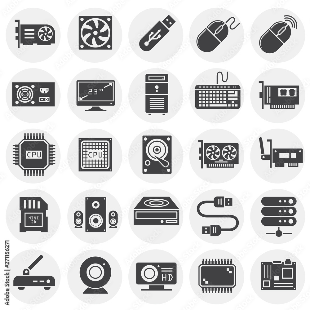 Computer hardware icons set on background for graphic and web design ...