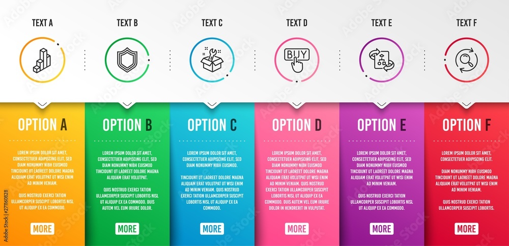 3d chart, Buying and Security icons simple set. Spanner, Technical algorithm and Search signs ...