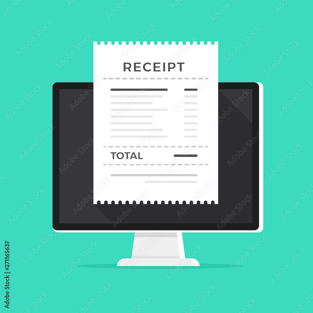 Receipt on computer screen. Vector illustration. Flat design. Digital ...