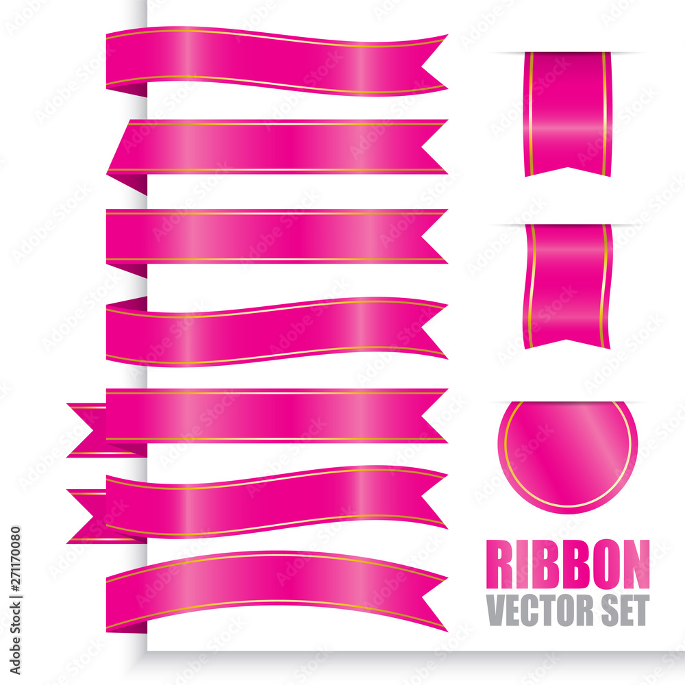 Pink ribbon banner with gradient colour set, Tag and label. Vector ...