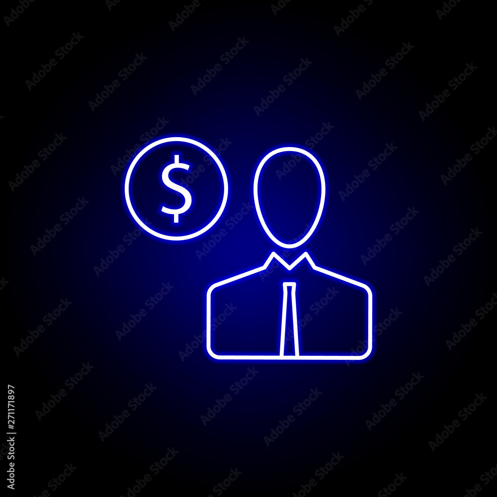user man dollar icon in neon style. Element of finance illustration ...