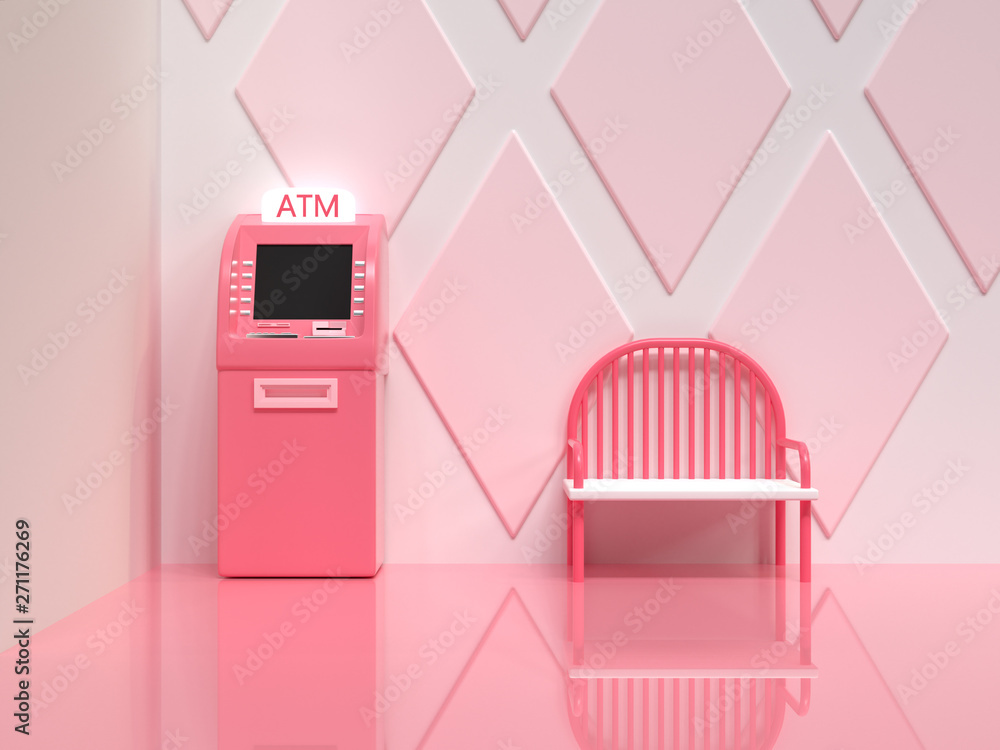 pink ATM machine business technology concept 3d render abstract cartoon ...