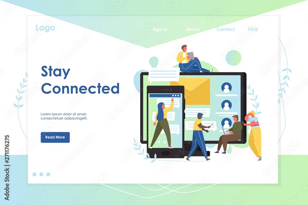 Stay connected vector website landing page design template Stock Vector ...