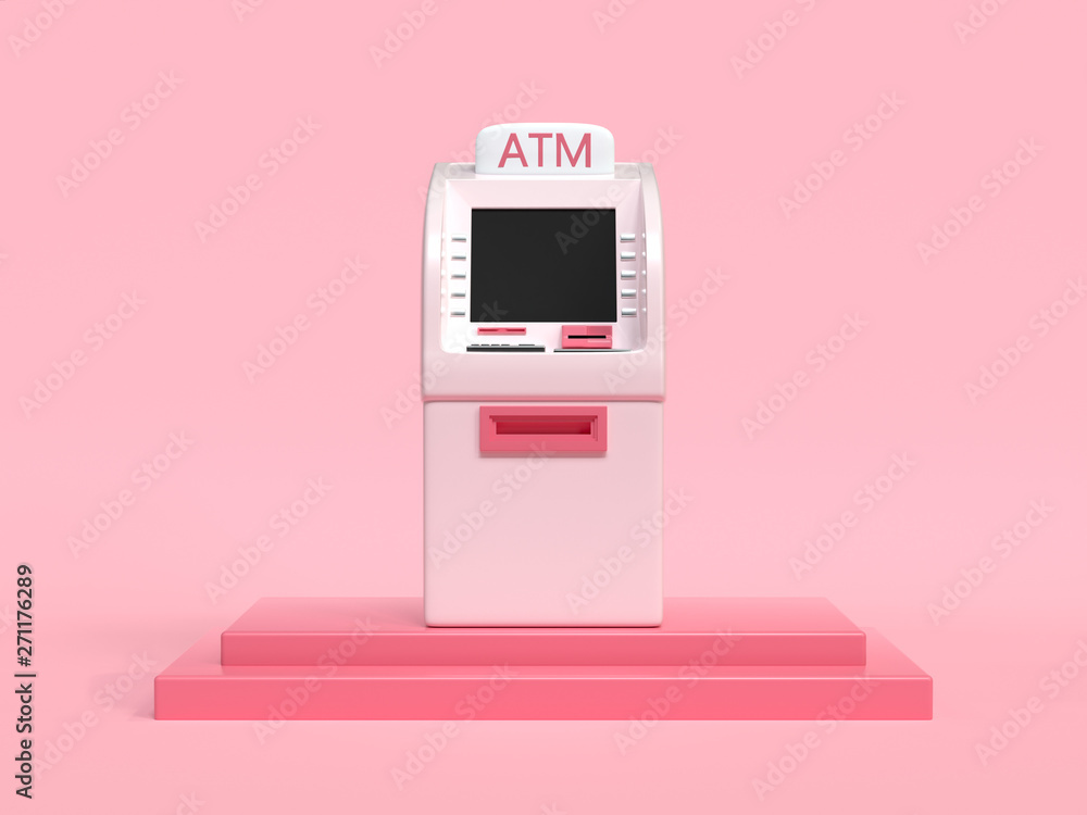 pink ATM machine business technology concept 3d render abstract cartoon ...
