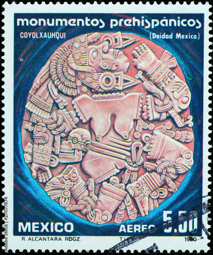 Prehispanic bas-relief on mexican postage stamp Stock Photo | Adobe Stock