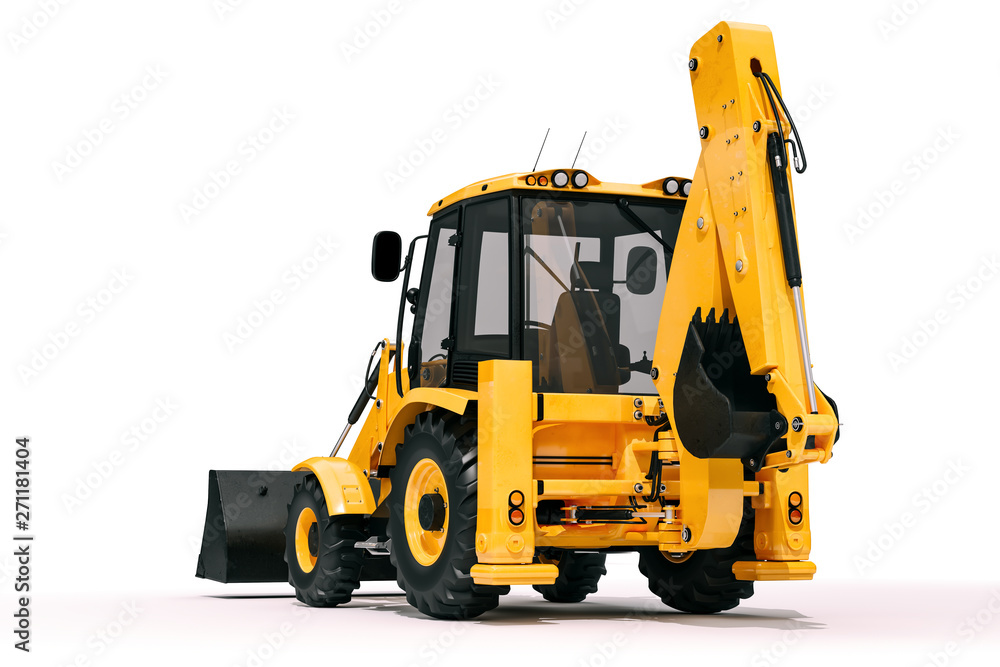 3d backhoe loader on white background Stock Photo | Adobe Stock