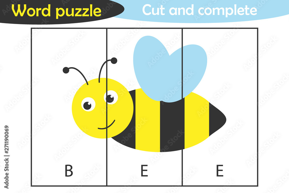 Word puzzle, bee in cartoon style, education game for development of ...