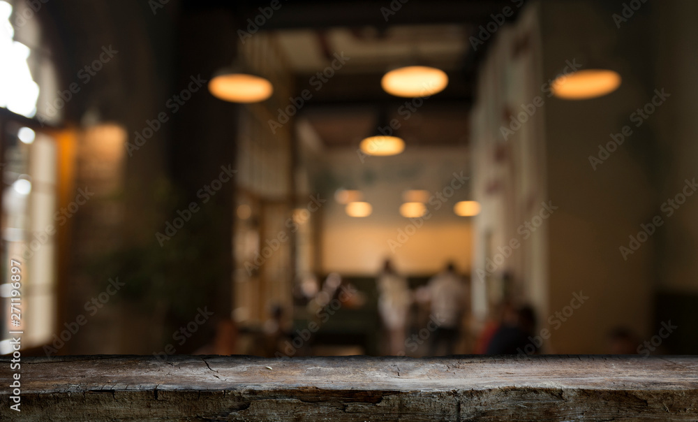 blurred background of bar and dark brown desk space of retro wood Stock ...