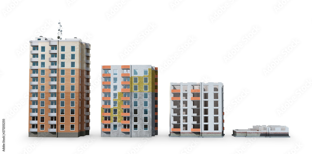 Building. Phased construction of a modern residential complex, isolated ...