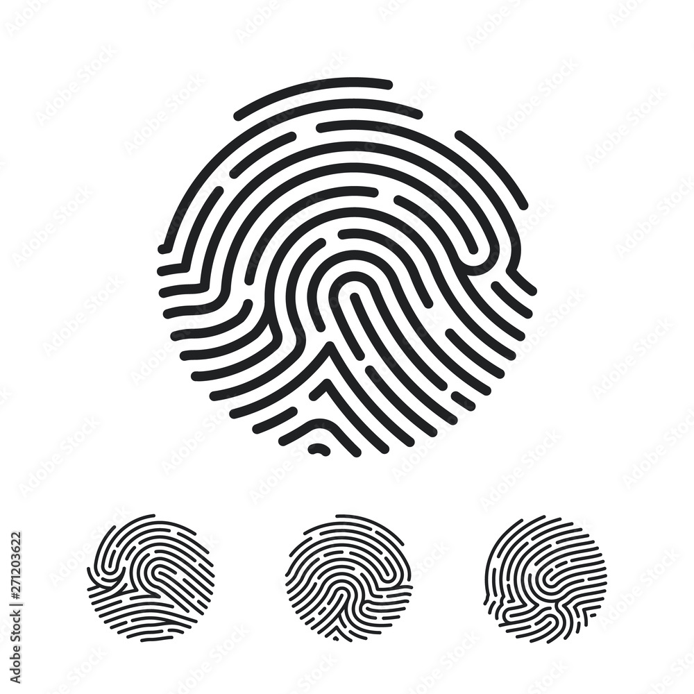 Circle Unique Fingerprint icon design for app. Finger print flat scan ...