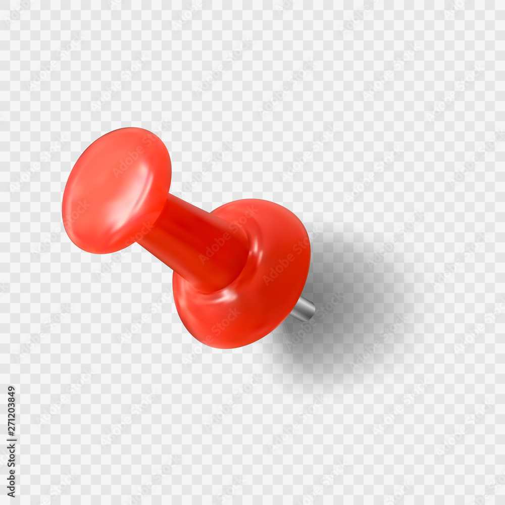 Realistic red paperclip. Red push pin. Needle for fixation memo on ...